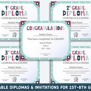 Editable First Grade Awards, 1st to 8th Grade Diploma, Certificate of ...