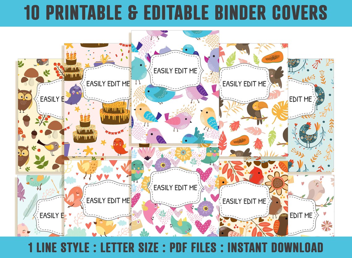 Binder Cover Printable Editable 10 Coversspines Binder - Etsy