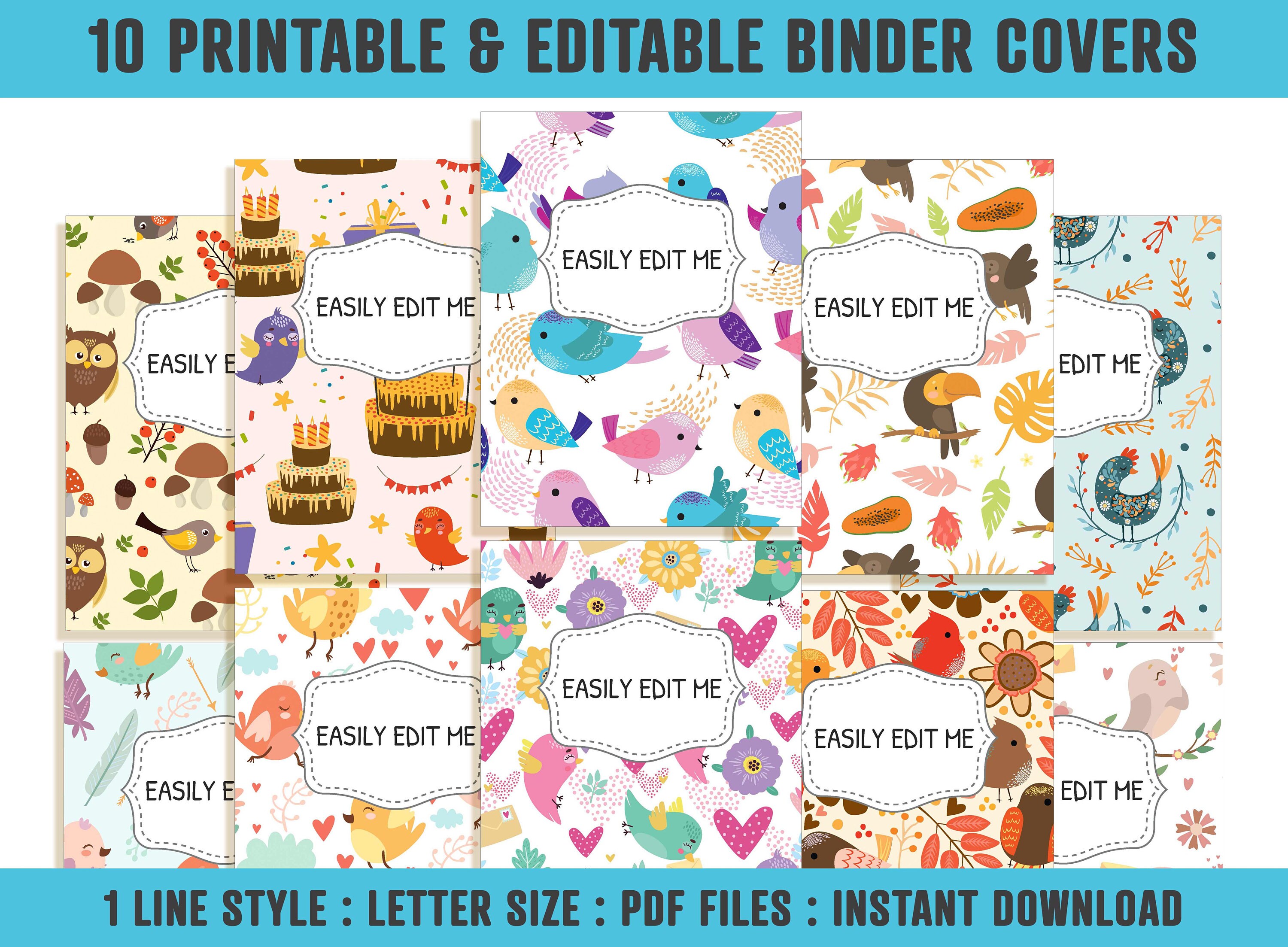 Binder Cover Printable Editable, 10 Coversspines, Binder Insert ...