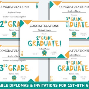 Editable 1st Grade Diploma, Second to 8th Grade Diploma, Certificate of ...