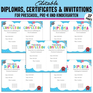 37 Editable Pre-k, Preschool, and Kindergarten Diplomas, Certificates ...