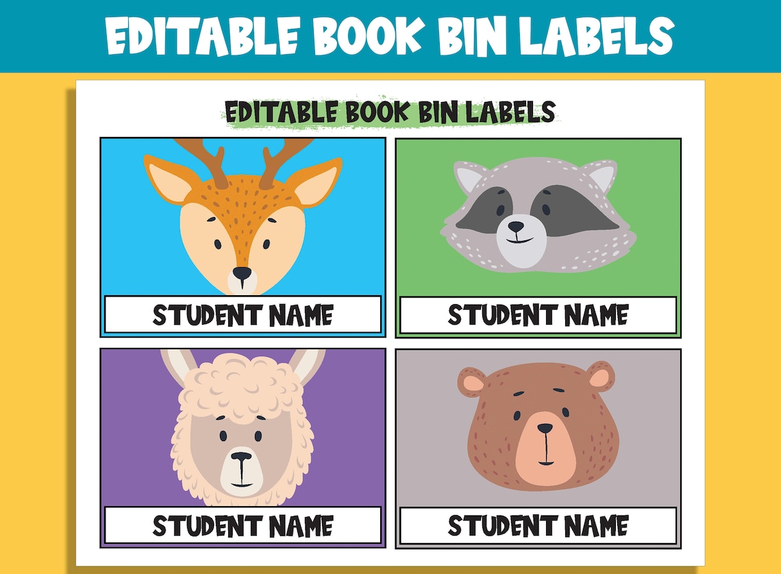 Editable Cute Animal Library Book Bin Labels: 16 Customizable - Etsy