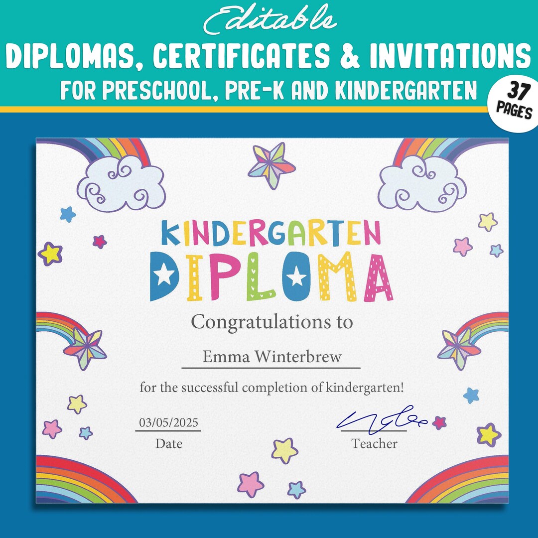 37 Editable Pre-kindergarten, Kindergarten, and Preschool Diploma ...