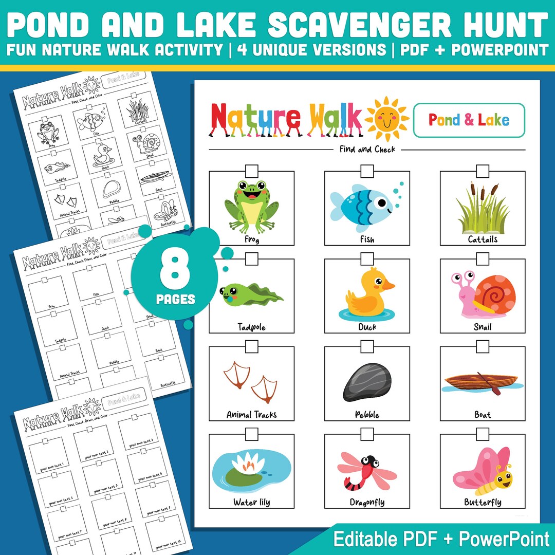 Pond and Lake Scavenger Hunt for Kids – Fun Summer Outdoor Activity, 4 ...