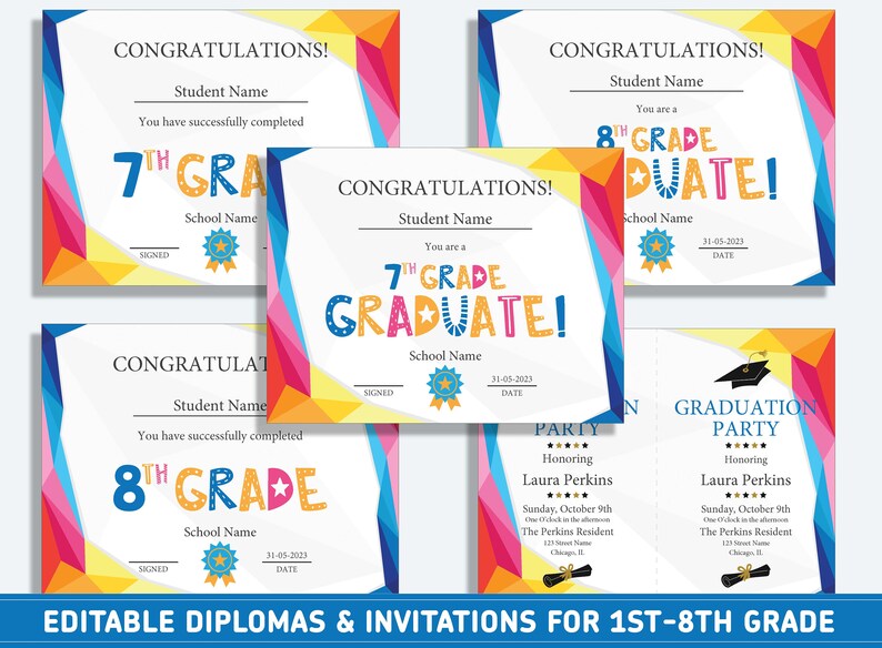 Editable 7th Grade Diploma 1st to 8th Grade Diploma - Etsy