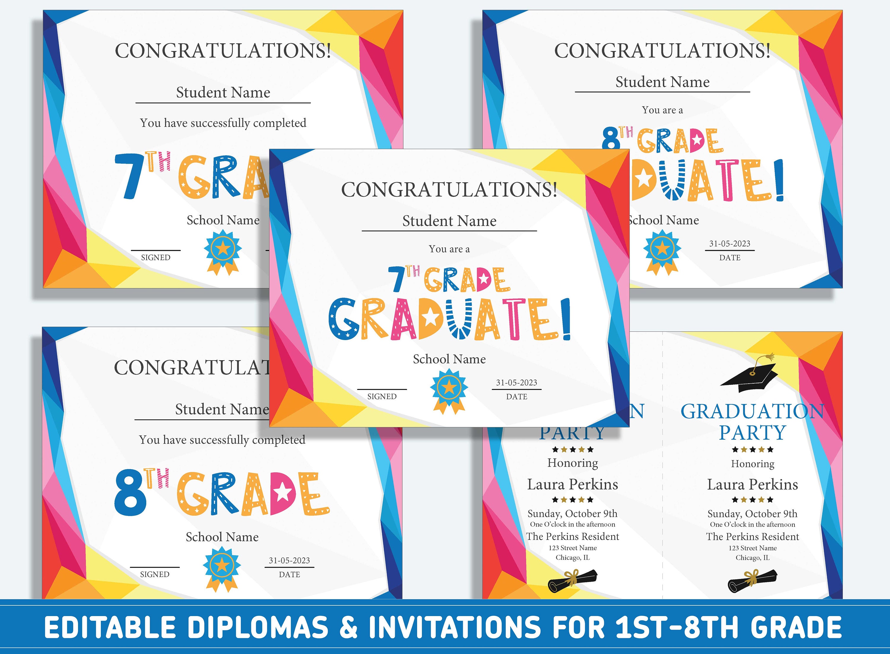 Editable 7th Grade Diploma 1st to 8th Grade Diploma - Etsy