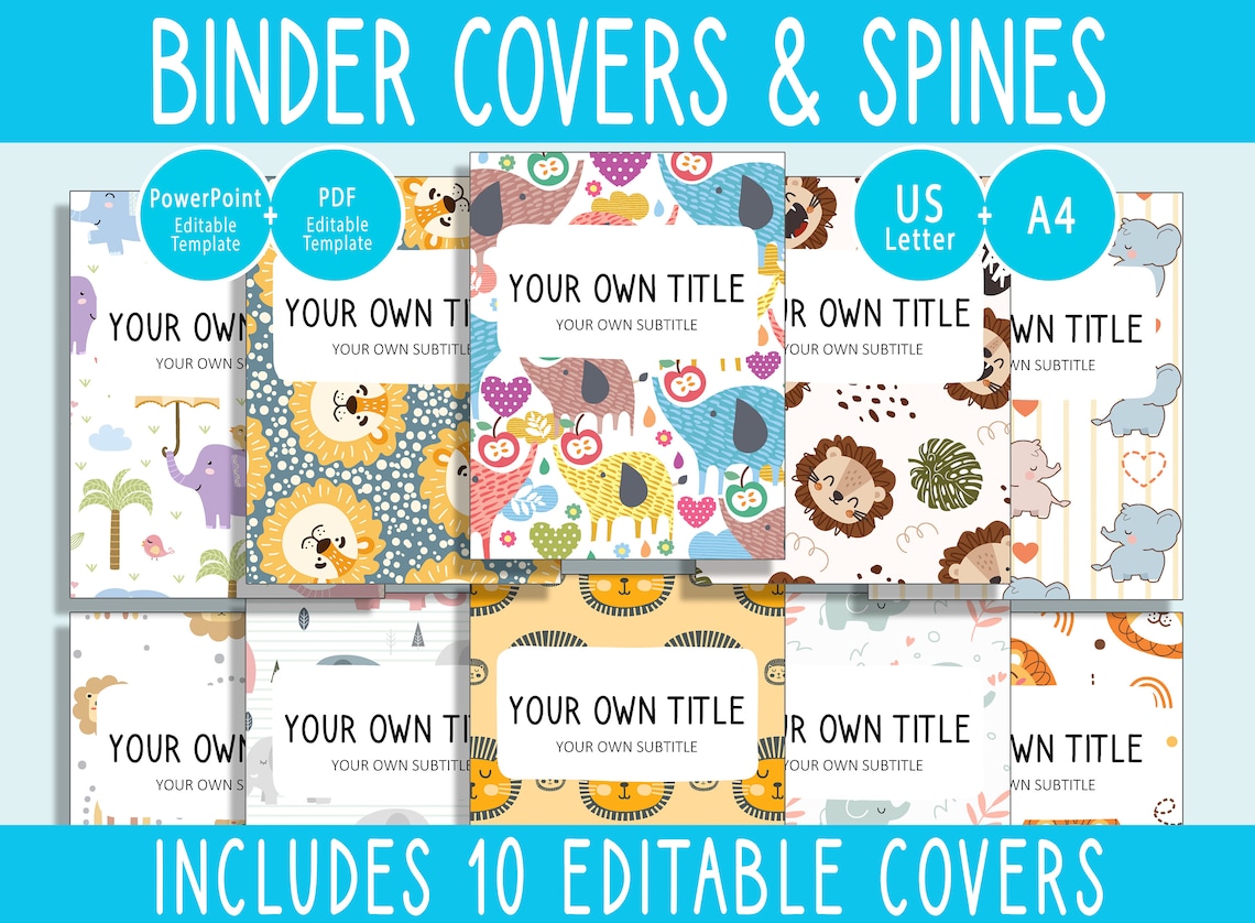 10 Editable Baby Elephant & Lion Binder Covers Includes 1 - Etsy