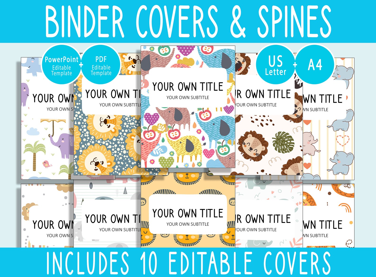 10 Editable Baby Elephant & Lion Binder Covers Includes 1 - Etsy