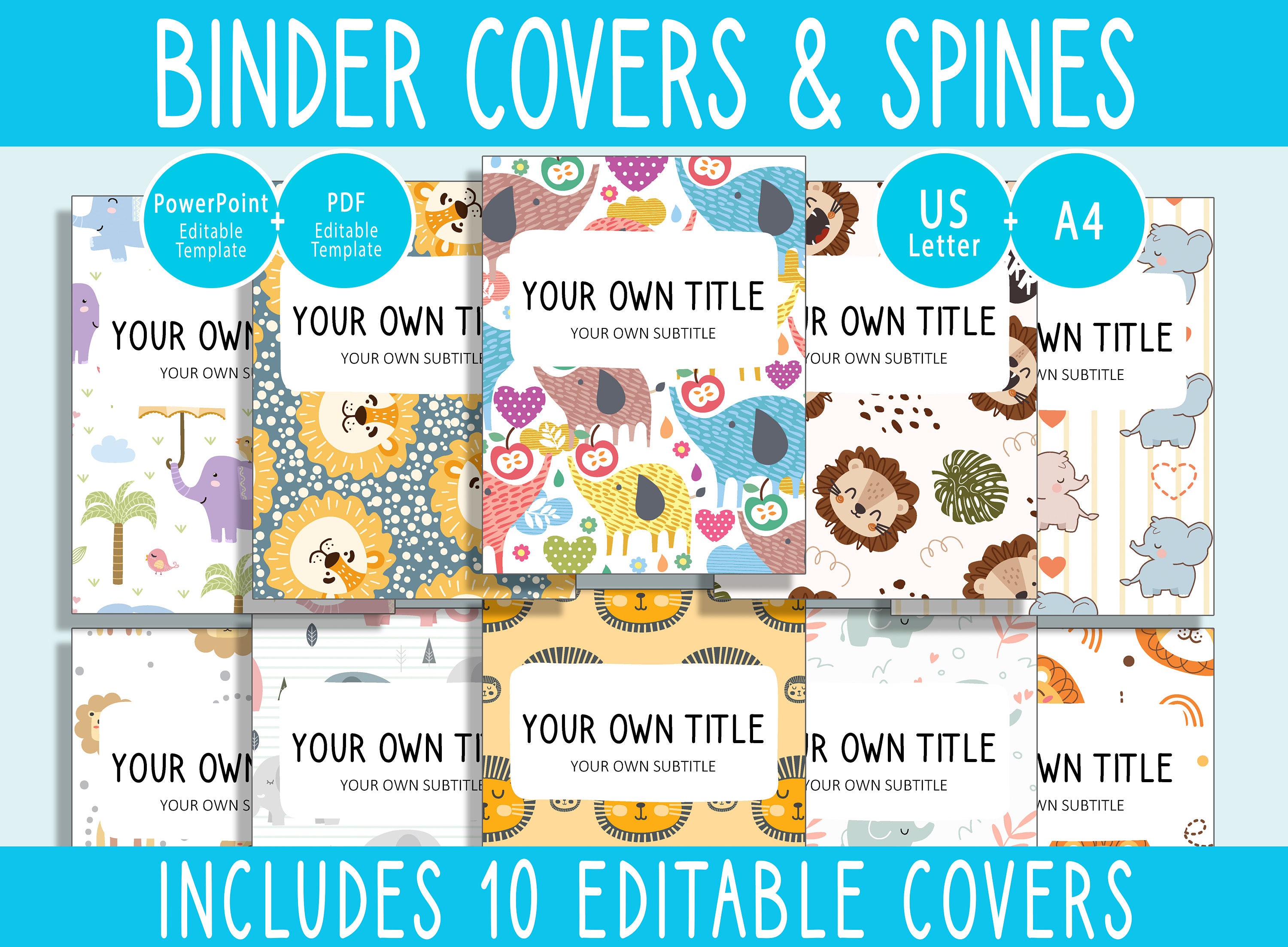 10 Editable Baby Elephant & Lion Binder Covers Includes 1 - Etsy