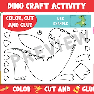 Cute Dino Craft Activity - Color, Cut, and Glue for Prek to 2nd Grade ...
