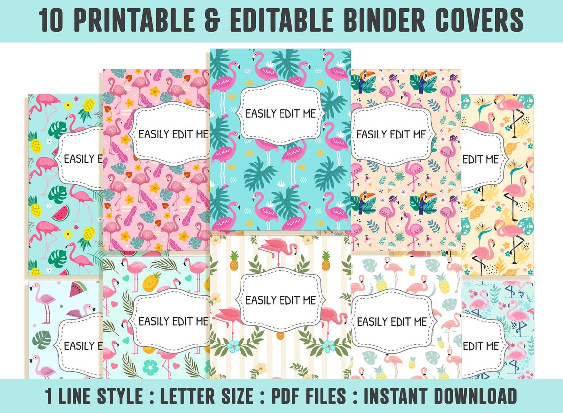 Binder Cover Flamingo 10 Printable & Editable Binder - Etsy