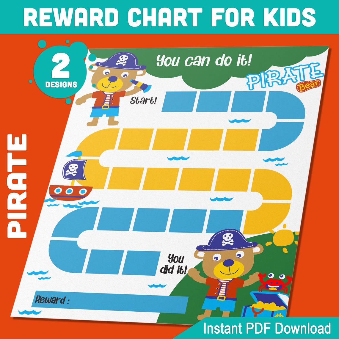 Funny Pirate Reward Chart: 2 Fun Designs, Perfect for Kids' Motivation ...