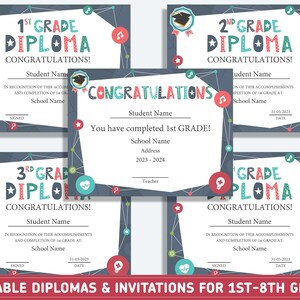 Editable 8th Grade Certificate, 1st to 8th Grade Diploma, Certificate ...