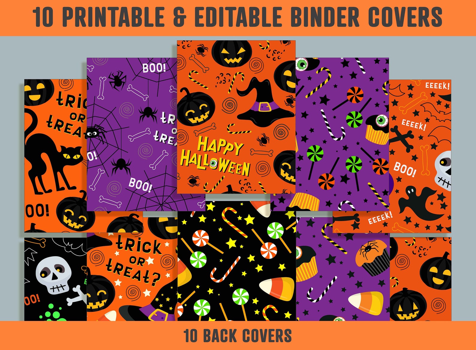 Halloween Cartoon Trick or Treat Binder Cover 10 Printable & - Etsy