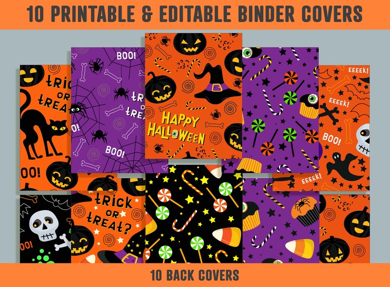 Halloween Cartoon Trick or Treat Binder Cover 10 Printable & - Etsy