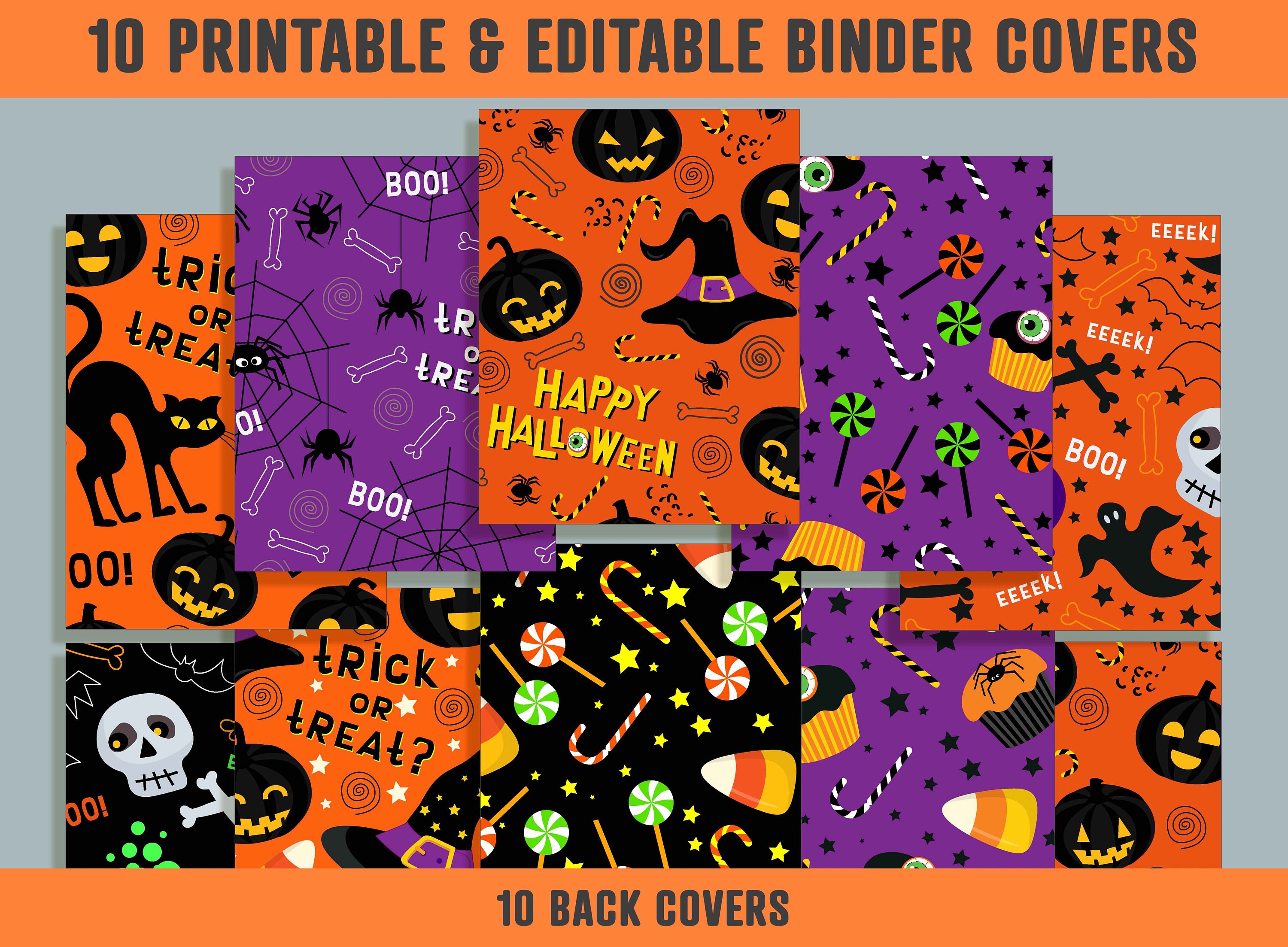 Halloween Cartoon Trick or Treat Binder Cover, 10 Printable & Editable ...