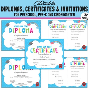 37 Editable Pre-k, Preschool, and Kindergarten Diplomas, Certificates ...