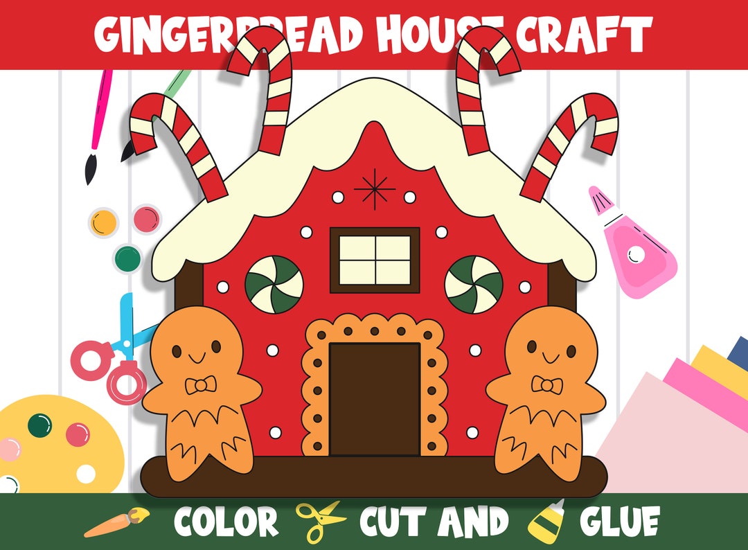 Gingerbread House Craft for Kids: Color, Cut, and Glue, PDF File ...