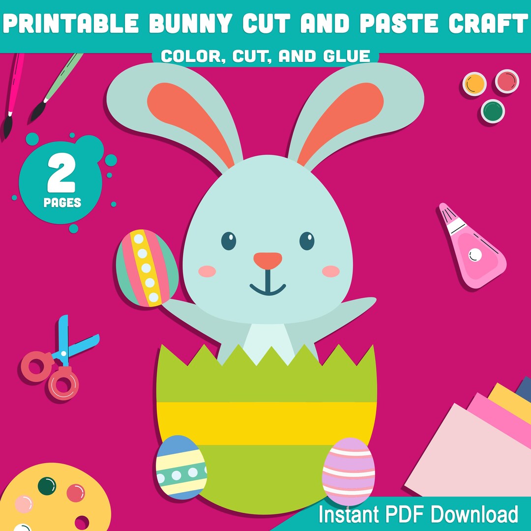 Printable Easter Bunny Cut and Paste Craft for Kids – Color, Cut, and ...