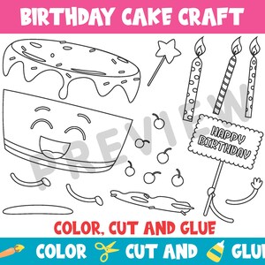 Birthday Cake Craft Activity - Color, Cut, and Glue for Prek to 6th ...