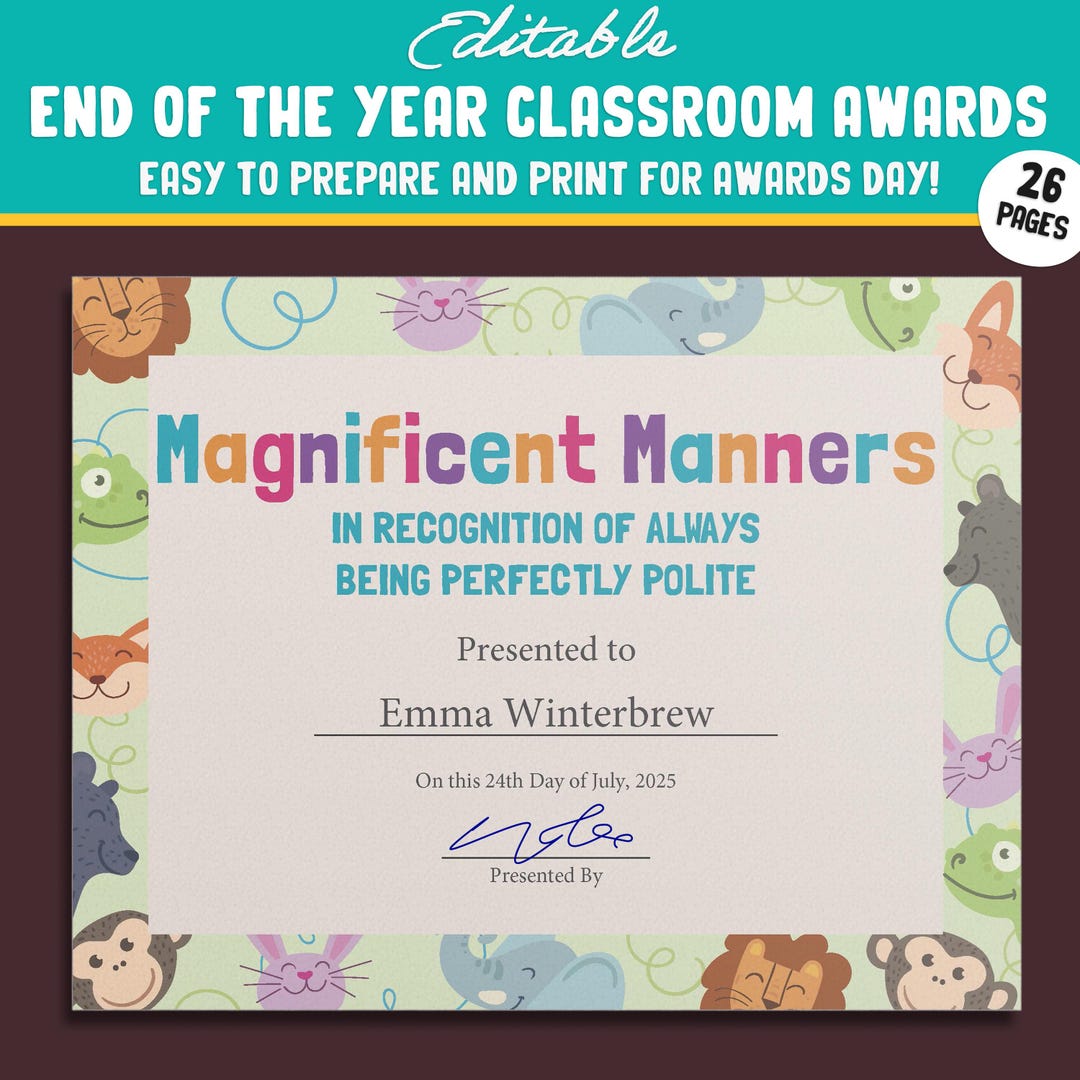 Editable Classroom Awards - End of the Year Awards - Student ...