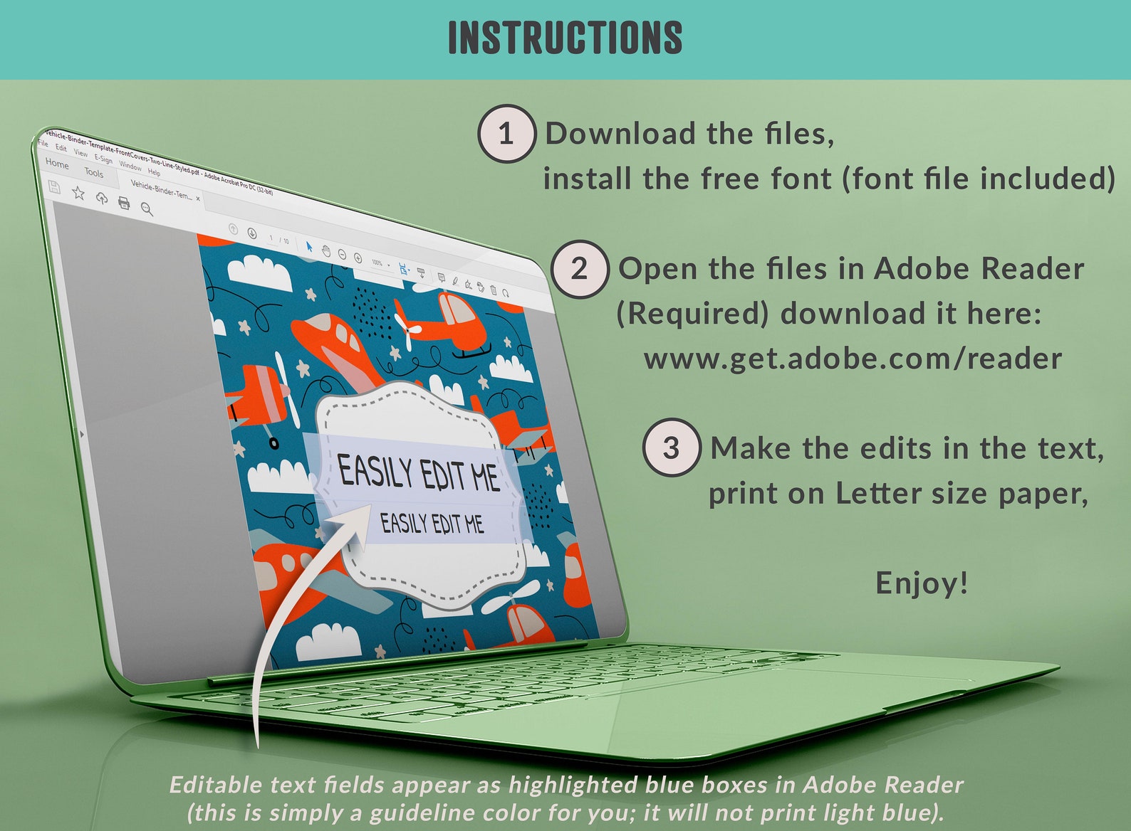 Vehicle Binder Template, 10 Printable & Editable Binder Coversspines ...