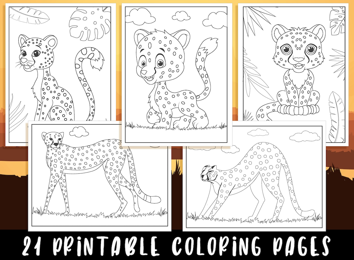 Cheetah Coloring Pages 21 Printable Cheetah Coloring Pages - Etsy