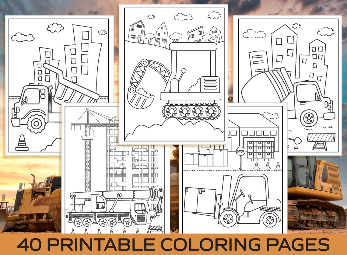 Construction Coloring Pages 40 Printable Construction | Etsy Canada