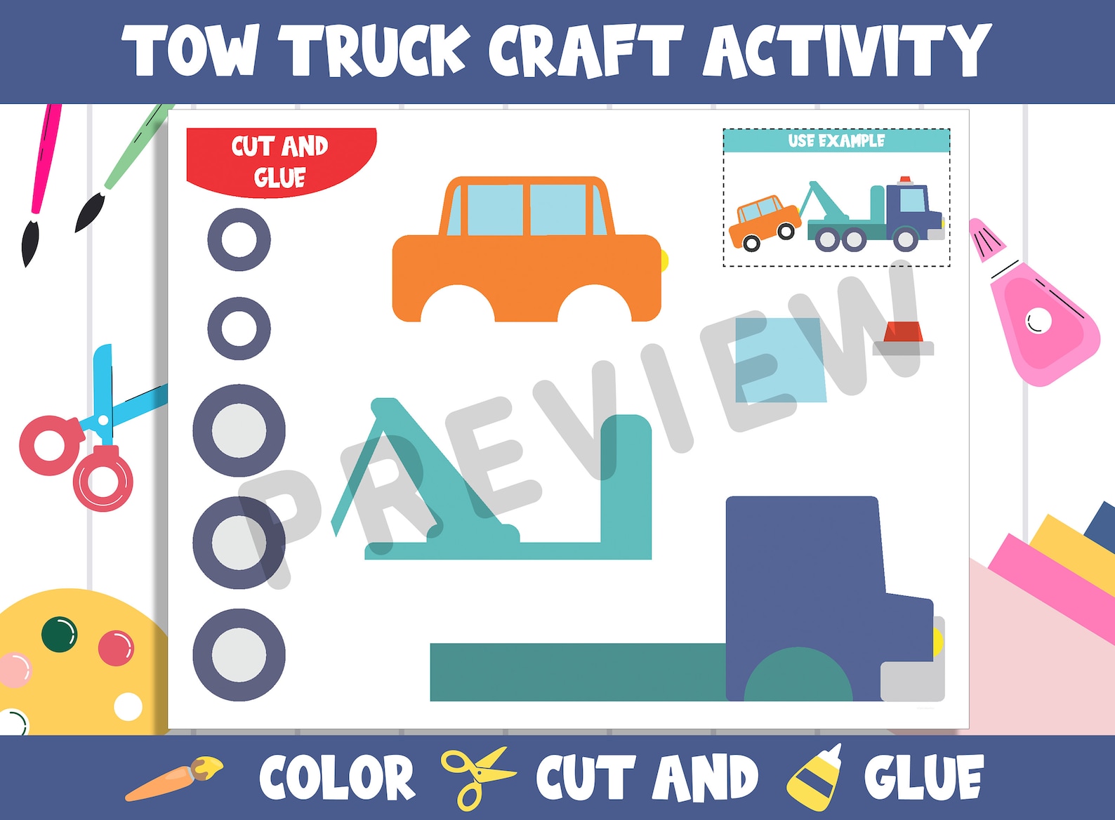 Tow Truck Craft Activity - Color, Cut, and Glue for Prek to 2nd Grade ...