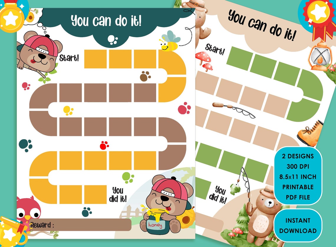 Printable Bear Reward Chart Honey/camping/fishing Behavior - Etsy