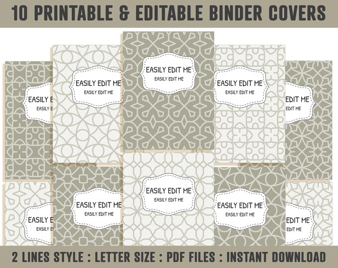 Binder Cover Printable Editable 10 Binder Covers & Spines - Etsy