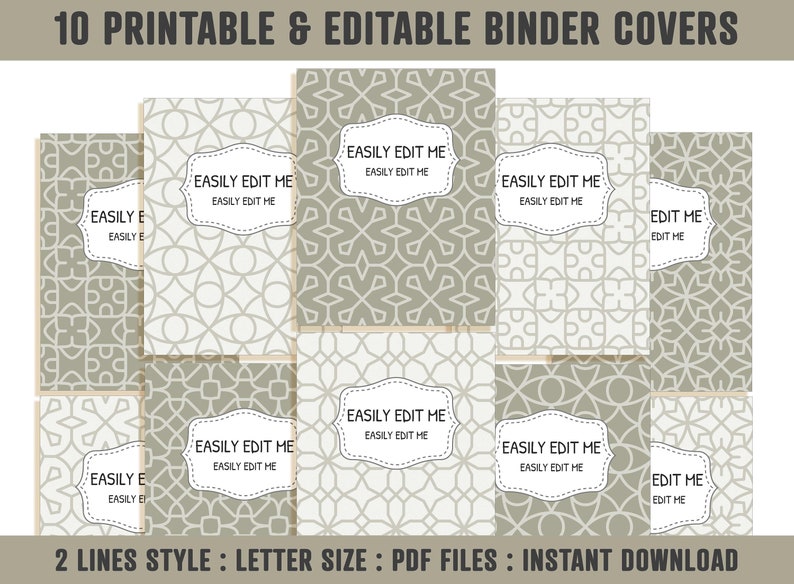Binder Cover Printable Editable, 10 Binder Covers & Spines, Binder ...
