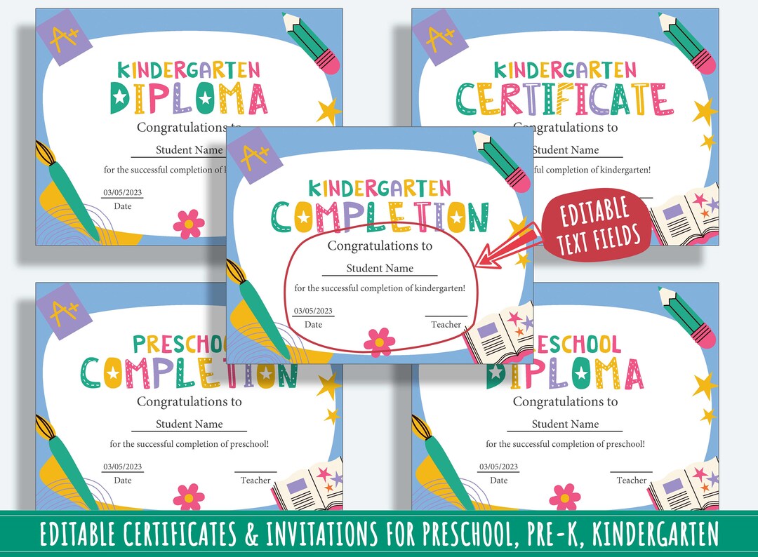 Preschool Certificate End of the Year, Editable Preschool Certificates ...