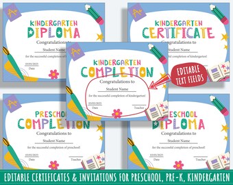 Editable Preschool Certificates Diplomas Completions and - Etsy