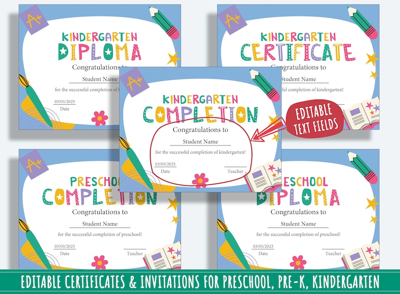 Preschool Certificate End of the Year, Editable Preschool Certificates ...