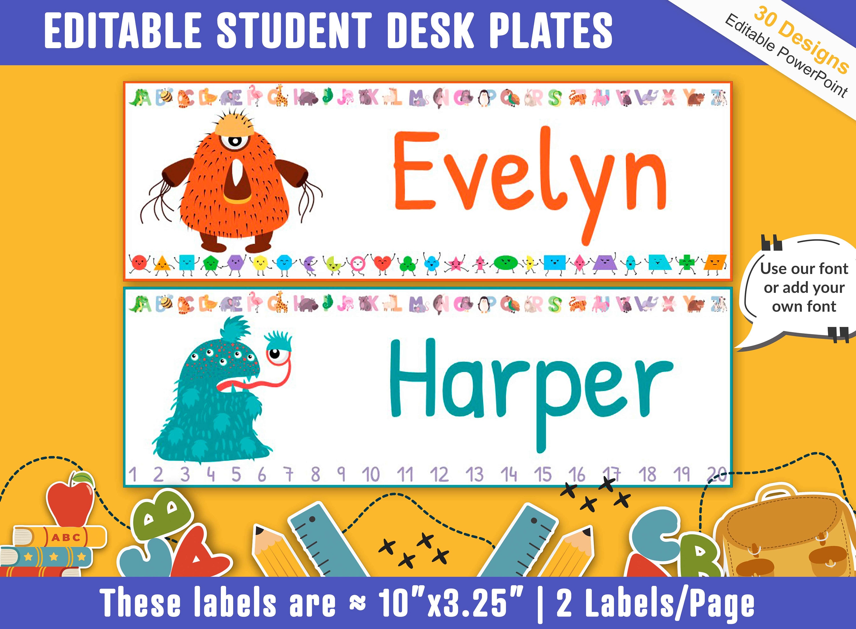 Student Desk Plates, 30 Printable/editable Monster Classroom Name Tags ...