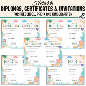 Editable Kindergarten, Prek, Preschool Diplomas, Certificates ...