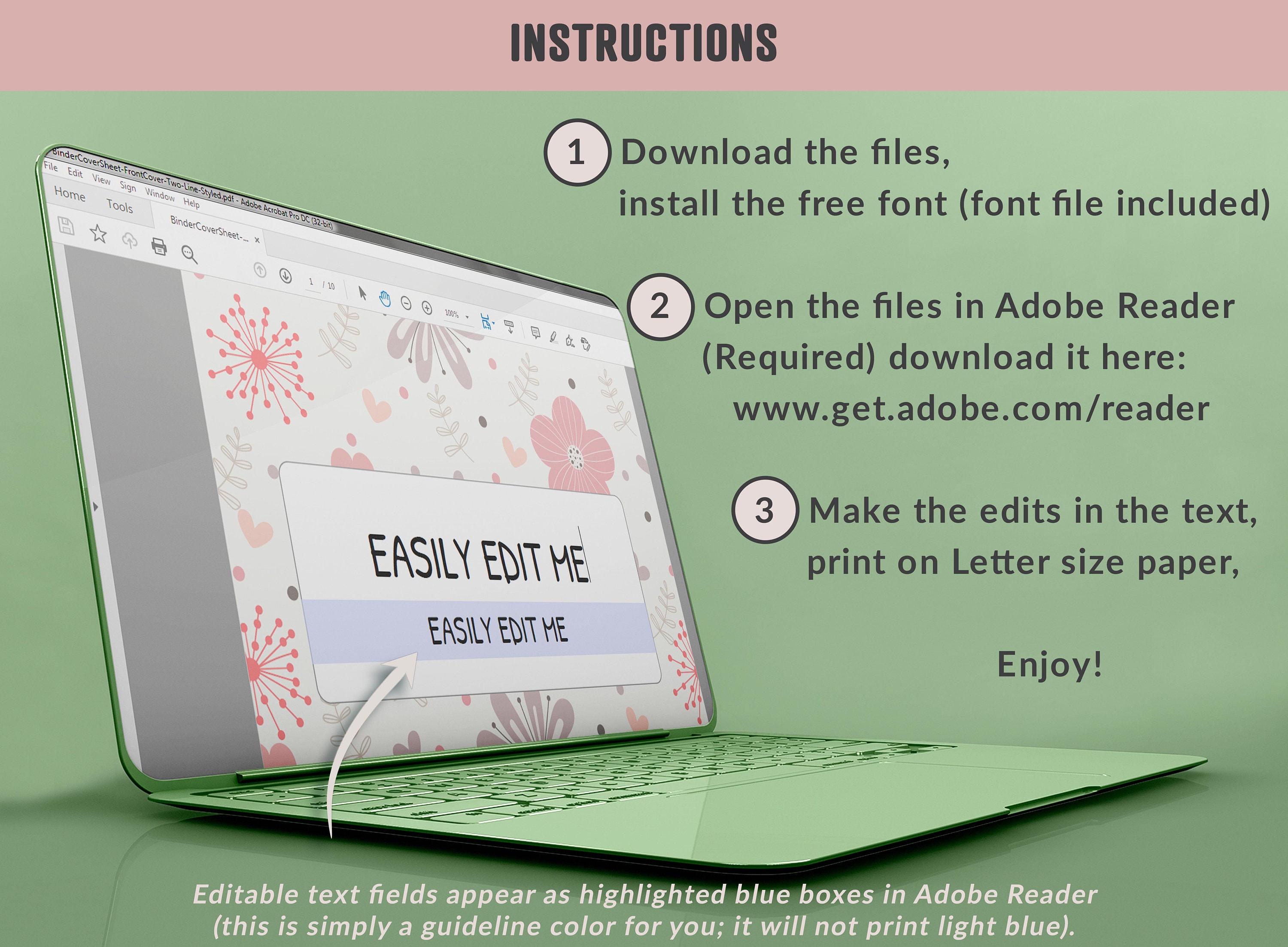 Binder Cover Sheet 10 Printable & Editable Binder - Etsy