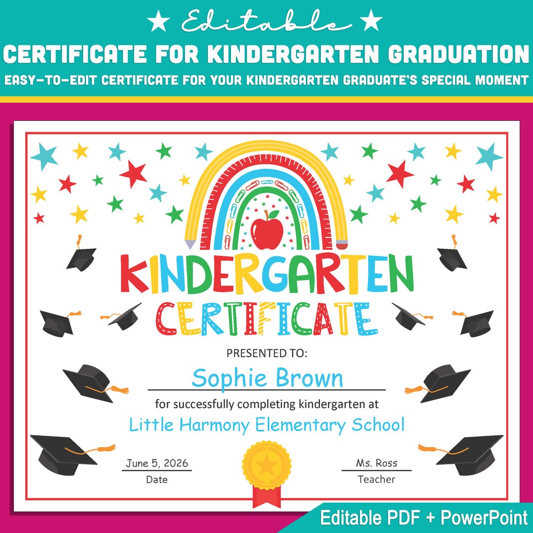 Editable Kindergarten Certificate, Graduation Diploma Template ...