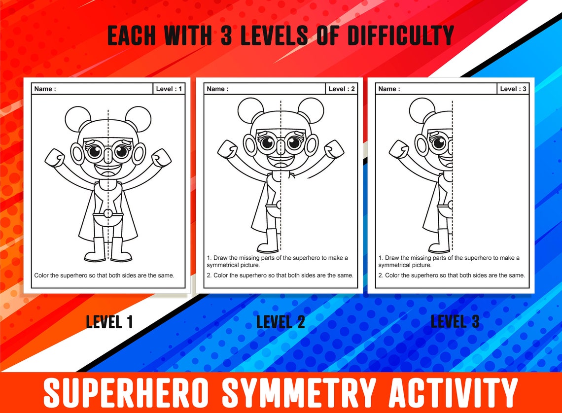 Superhero Symmetry Worksheet Superhero Theme Lines of - Etsy