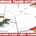 Printable Dinosaur Outline, 25 Blank black & White 25 Dashed Tracing ...