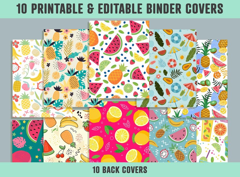 Summer Fruits and Berries Binder Cover, 10 Printable & Editable ...