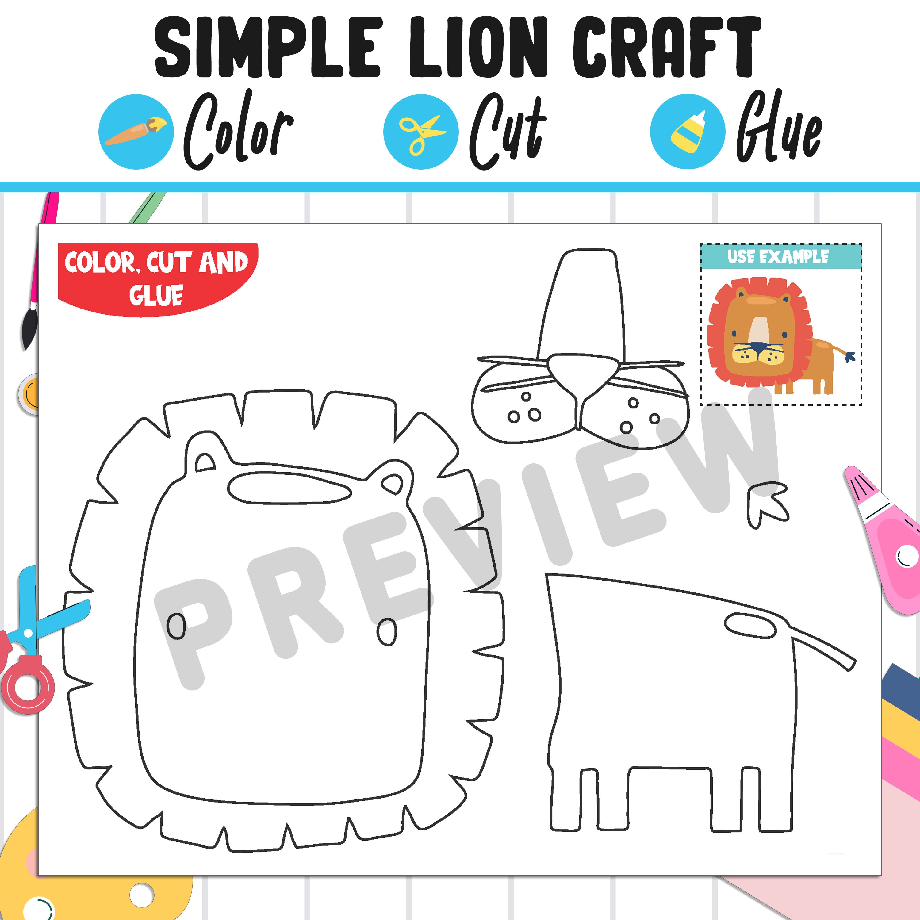 Simple Lion Craft for Kids : Color, Cut, and Glue, a Fun Activity for ...