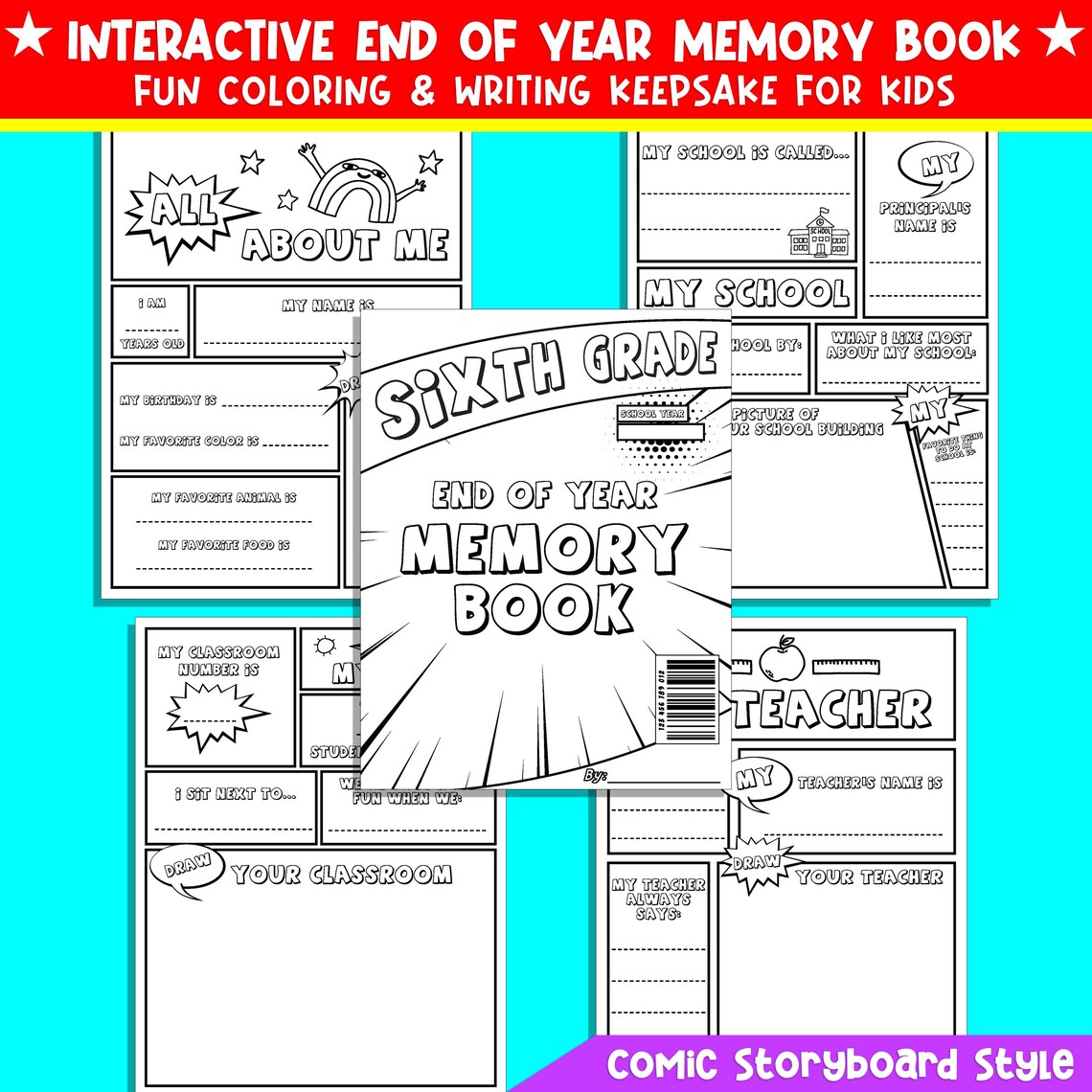 Sixth Grade (6th Grade) End of the Year Memory Book, Fun Comic Writing ...