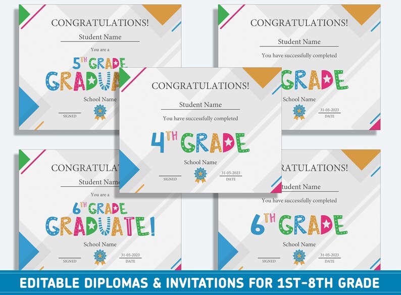 Editable 8th Grade Graduation 1st to 8th Grade Diploma - Etsy