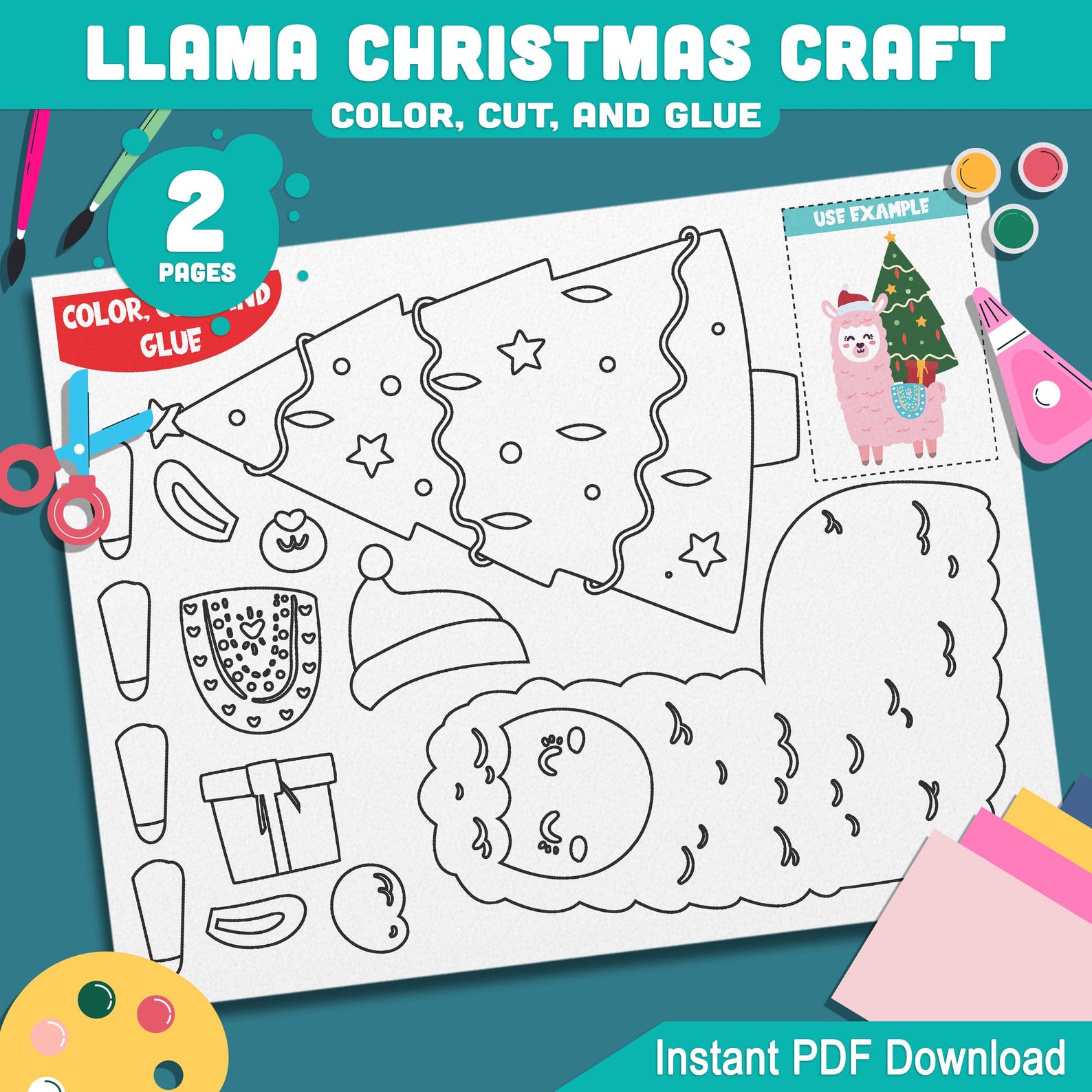 Llama Christmas Craft Activity for Kids: Color, Cut, and Glue for Prek ...