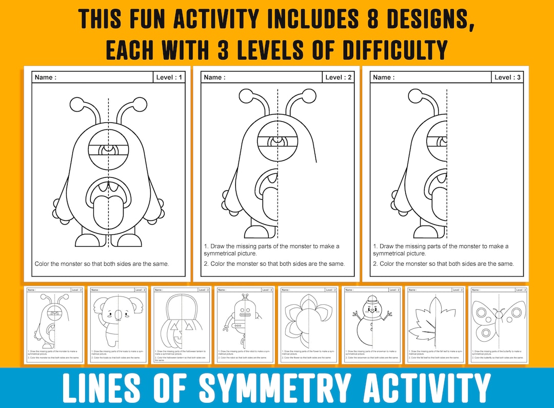 Lines of Symmetry Activity, 24 Pages/8 Designs, Each With 3 Levels of ...
