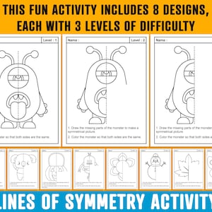Lines of Symmetry Activity, 24 Pages/8 Designs, Each With 3 Levels of ...