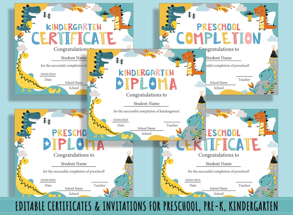 Editable Preschool Diplomas, Certificates, and Graduation Invitations ...