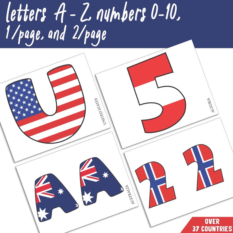 World Flags Alphabet: A-Z Letters, Numbers 0-10, Over 37 Countries, 1 ...